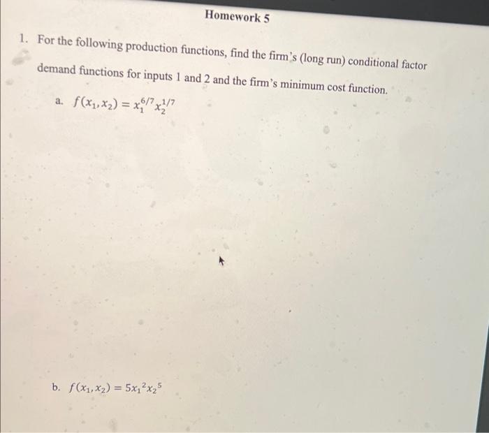 Solved Homework 5 1. For the following production functions, | Chegg.com