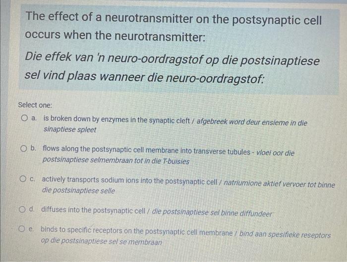 Solved The effect of a neurotransmitter on the postsynaptic | Chegg.com