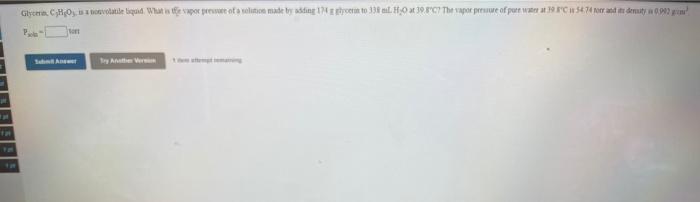 Solved Glycerin, C3H8O3, is a nonvolatile liquid. What is | Chegg.com