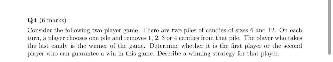 Solved Q4 (6 ﻿marks)Consider the following two player game. | Chegg.com