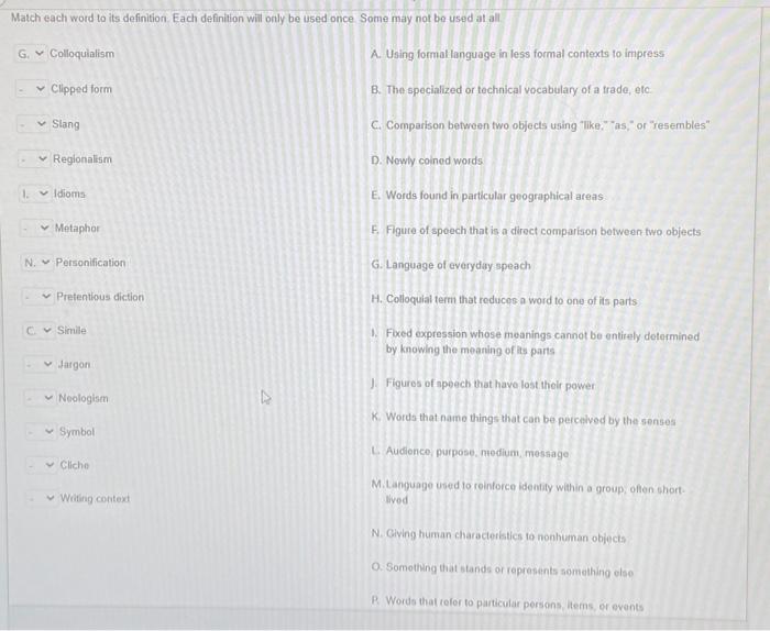 Match each word to its definition. Each definition | Chegg.com