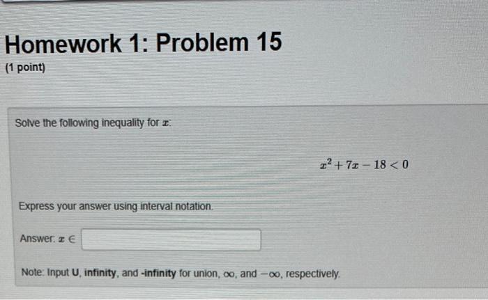 Solved Homework 1: Problem 15 (1 point) Solve the following | Chegg.com
