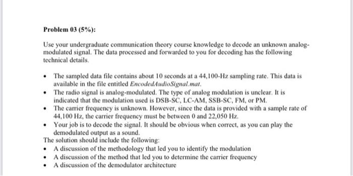 Solved The following problems deal with signal processing to | Chegg.com