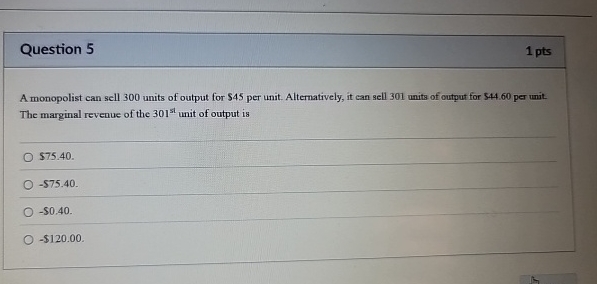 Solved Question 51 ﻿ptsA monopolist can sell 300 ﻿units of | Chegg.com