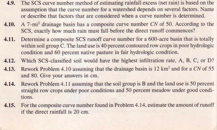 Solved 4.9. ﻿The SCS curve number method of estimating | Chegg.com