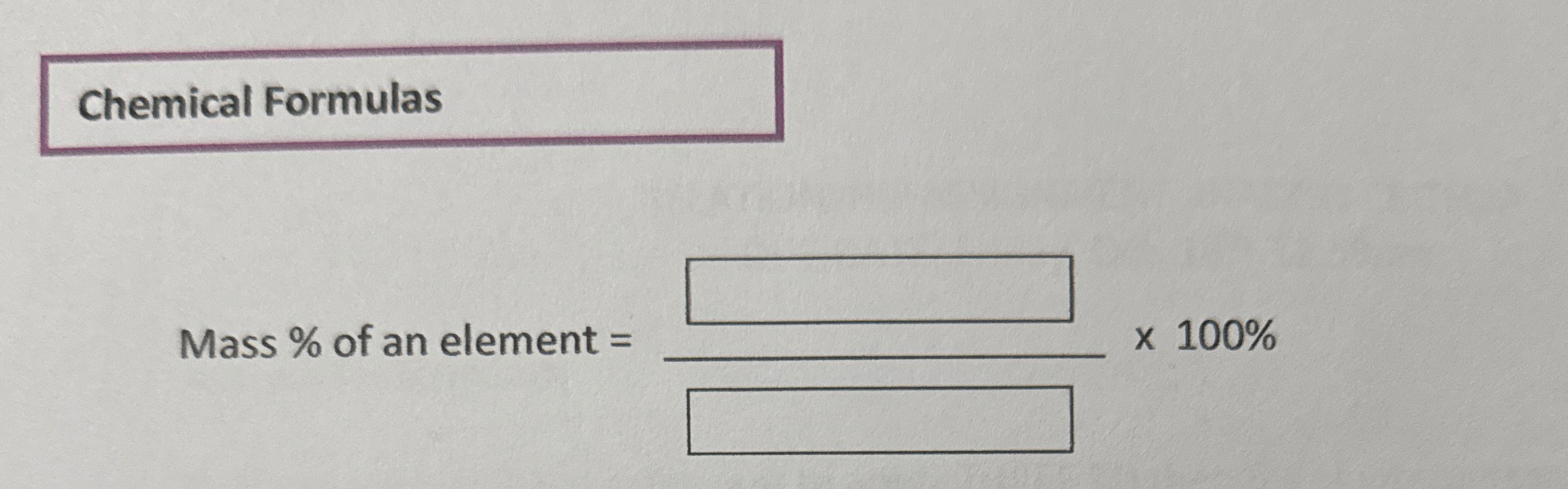 Solved Chemical FormulasMass % ﻿of an element = 100% | Chegg.com