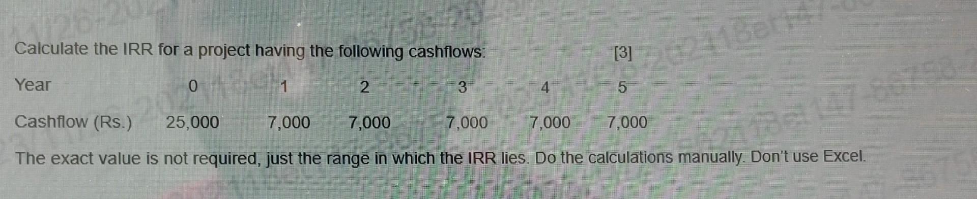 Solved Calculate the IRR for a project having the following | Chegg.com