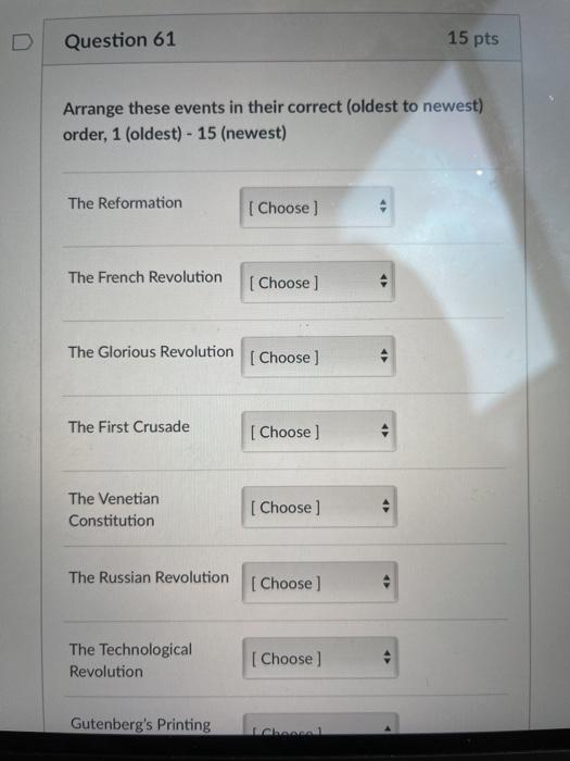 Solved what is the correct order of events from oldest to | Chegg.com
