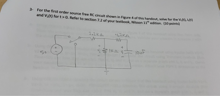 Solved 3- For the first order source free RC circuit shown | Chegg.com
