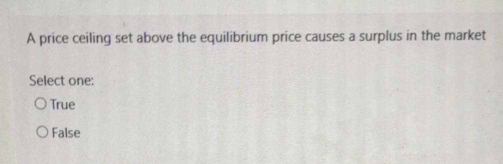Solved A price ceiling set above the equilibrium price | Chegg.com