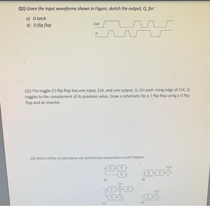 Solved Q! Given the input waveforms shown in Figure sketch | Chegg.com