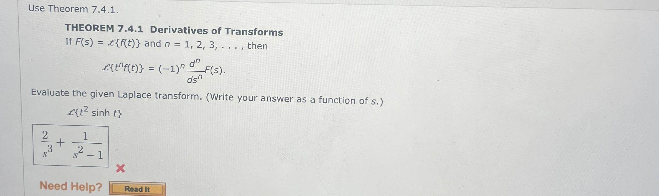Solved Use Theorem 7.4.1.THEOREM 7.4.1 ﻿Derivatives of | Chegg.com