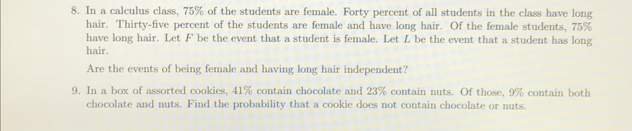Solved 8.In a calculus class, 75% ﻿of the students are | Chegg.com