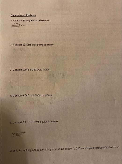 Solved Dimensional Analysis 1. Convert 23.55 joules to | Chegg.com