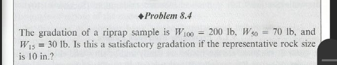 Solved larr Problem 8.4The gradation of a riprap sample is | Chegg.com