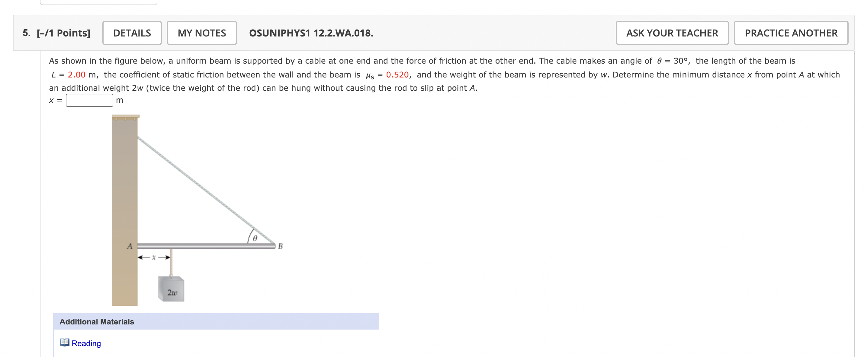 Solved 5. [-/1 ﻿Points] ﻿an additional weight \( 2 ﻿w | Chegg.com