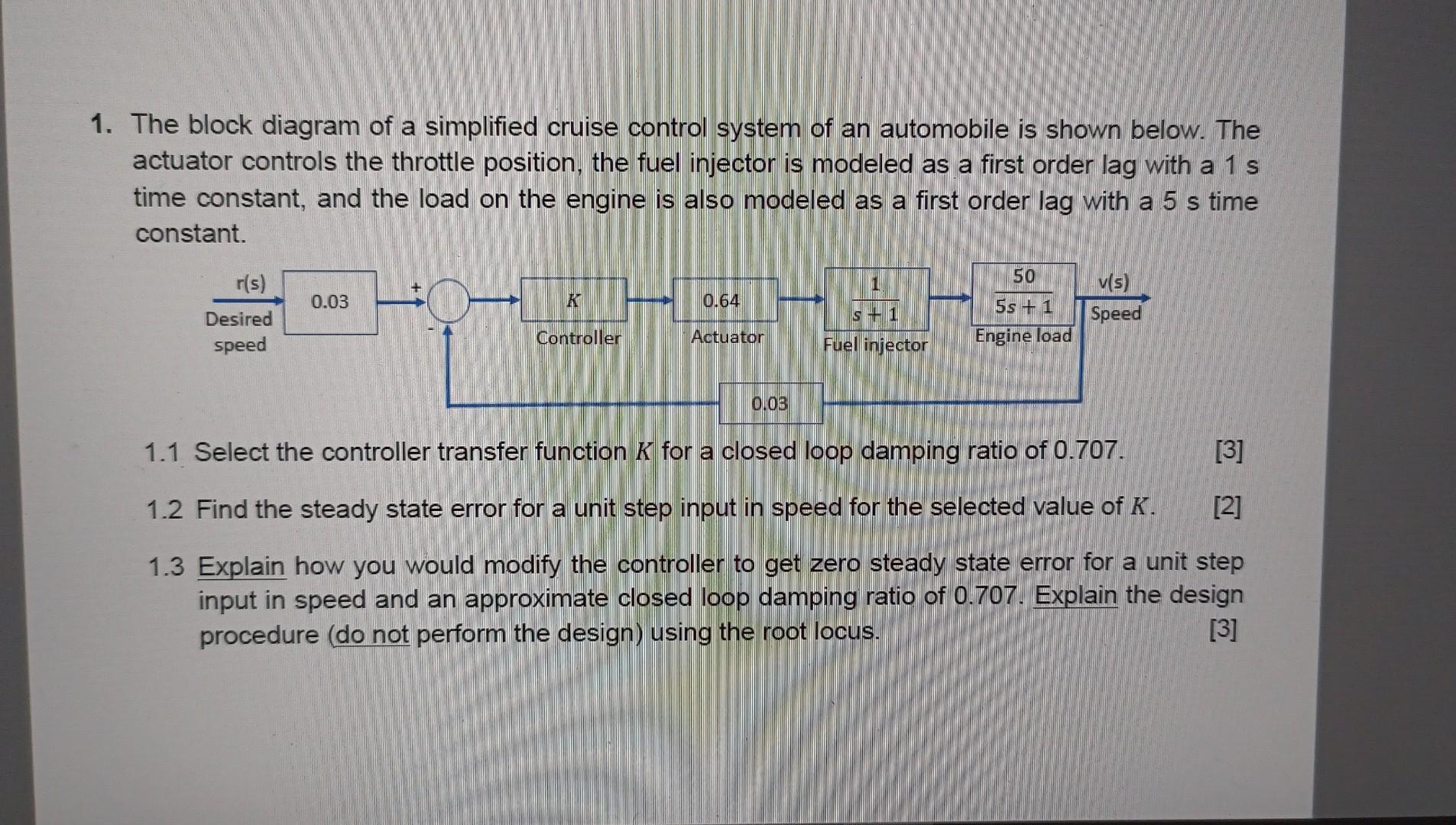 Solved The block diagram of a simplified cruise control | Chegg.com