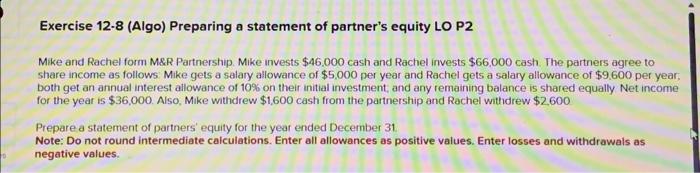 Solved Exercise 12-8 (Algo) Preparing a statement of | Chegg.com