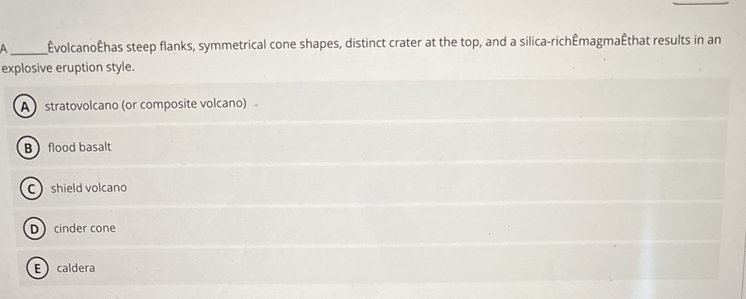 Solved A EvolcanoÊhas steep flanks, symmetrical cone shapes, | Chegg.com