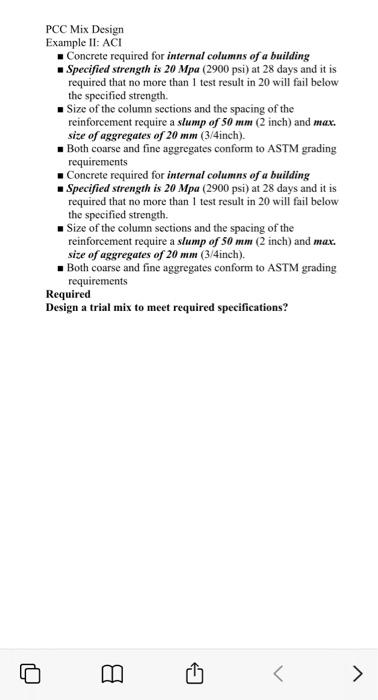 Solved PCC Mix Design Example II: ACI Concrete required for | Chegg.com
