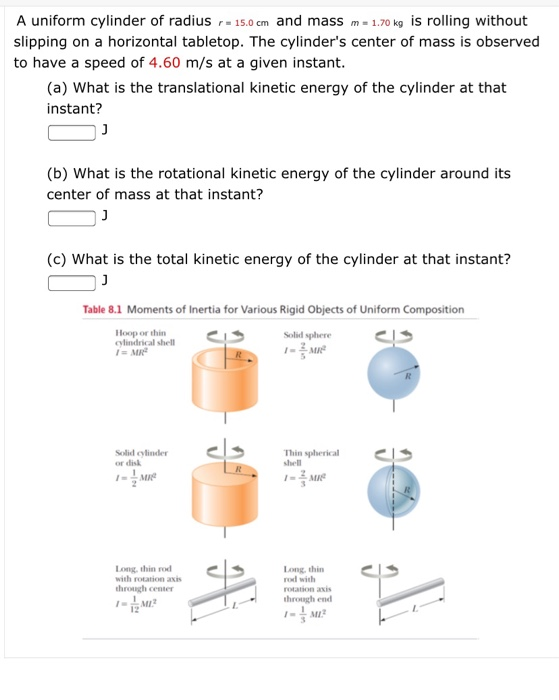 Solved A uniform cylinder of radius r15.0 cm and mass m 1.70 | Chegg.com