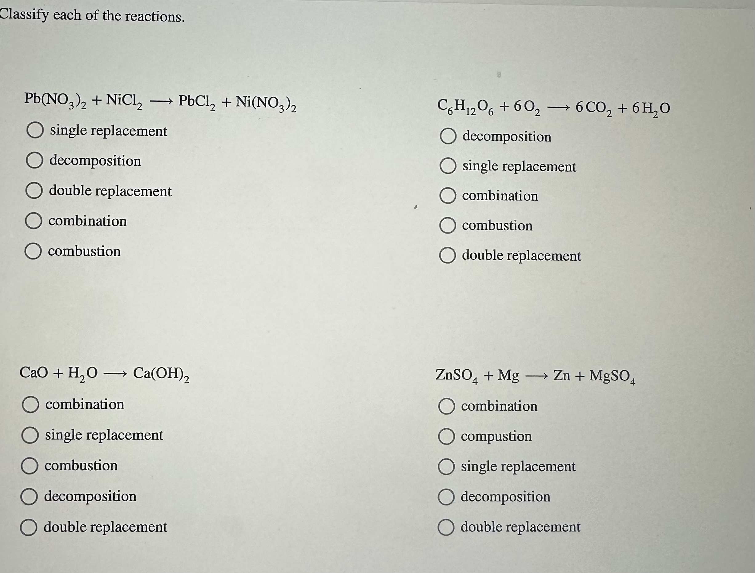 Solved Classify each of the | Chegg.com