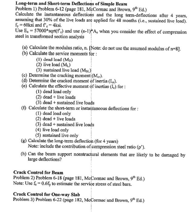 Solved Long-term and Short-term Deflections of Simple Beam | Chegg.com