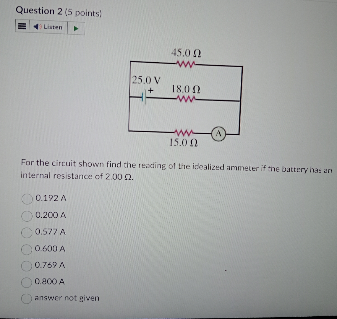Solved Question 2 (5 ﻿points)ListenFor the circuit shown | Chegg.com