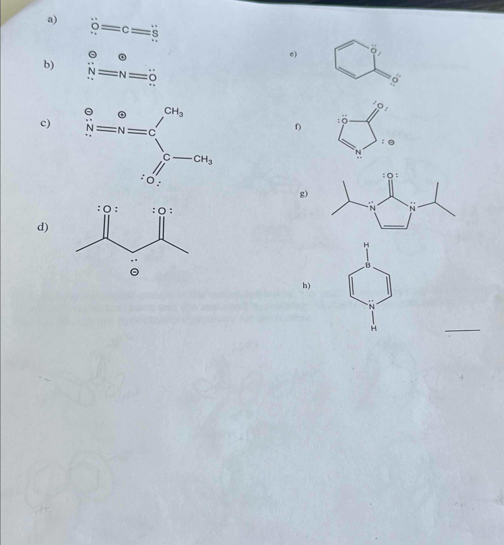 Solved a)b)e)c)f)d)h)Draw the resonance structure for each | Chegg.com