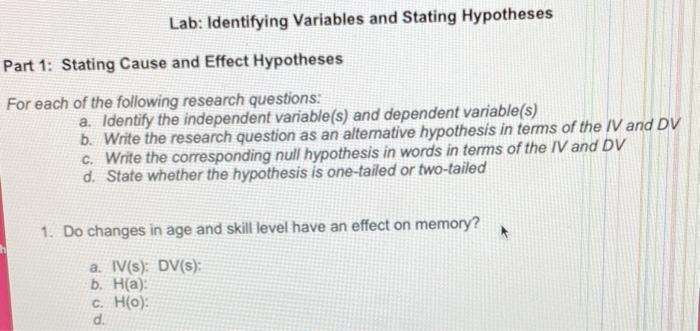 Solved Lab: Identifying Variables and Stating Hypotheses | Chegg.com