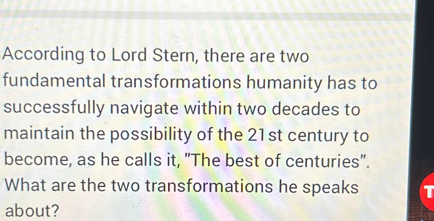 Solved According to Lord Stern, there are two fundamental | Chegg.com