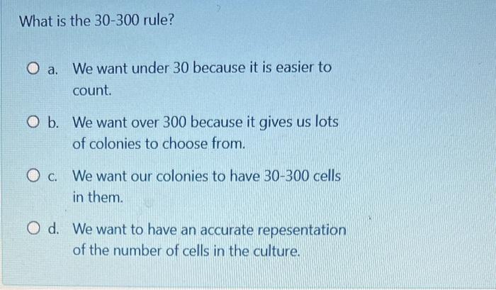 Solved What is the 30−300 rule? a. We want under 30 because | Chegg.com