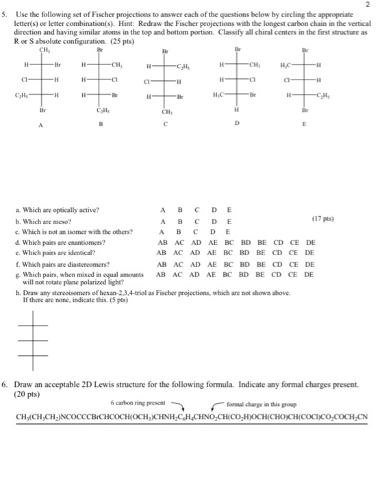 Solved 5. Use the following set of Fischer projections to | Chegg.com