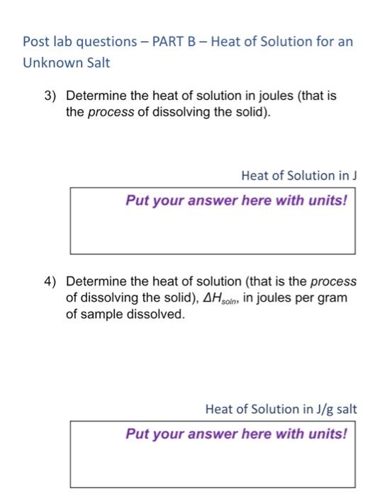 Solved Table 2 - Data Summary Table for Part B - Heat of | Chegg.com