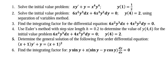 Solved 1. Solve the initial value problem: xy' + y = x*y*; | Chegg.com