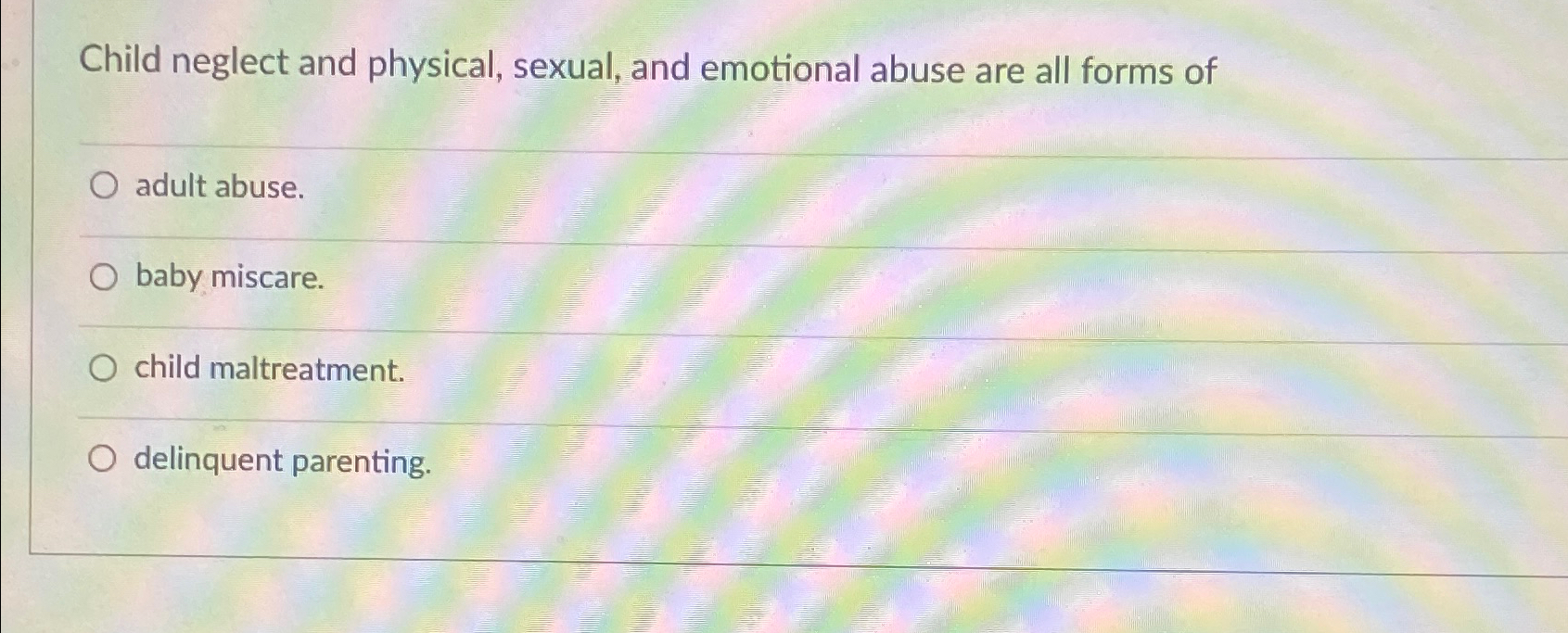 Solved Child neglect and physical, sexual, and emotional | Chegg.com