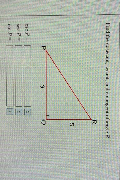 Solved Find the cosecant, secant, and cotangent of angle P. | Chegg.com