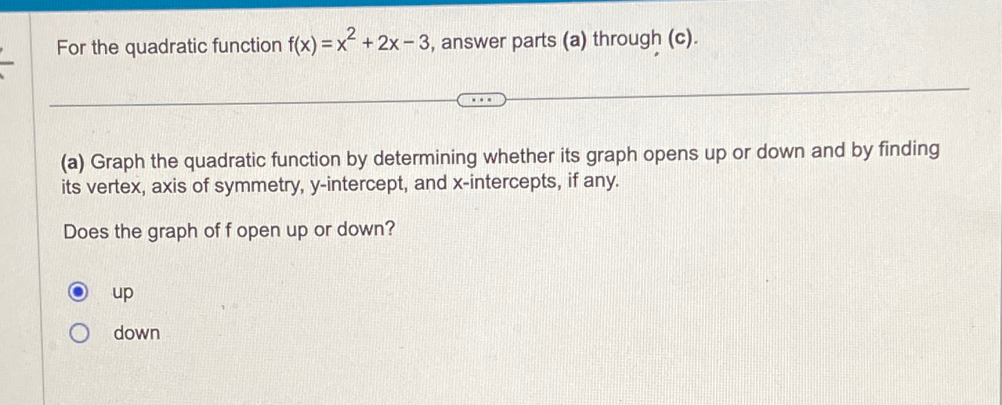 Solved For the quadratic function f(x)=x2+2x-3, ﻿answer | Chegg.com