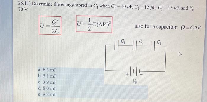 Solved 26.11) Determine the energy stored in C1 when | Chegg.com