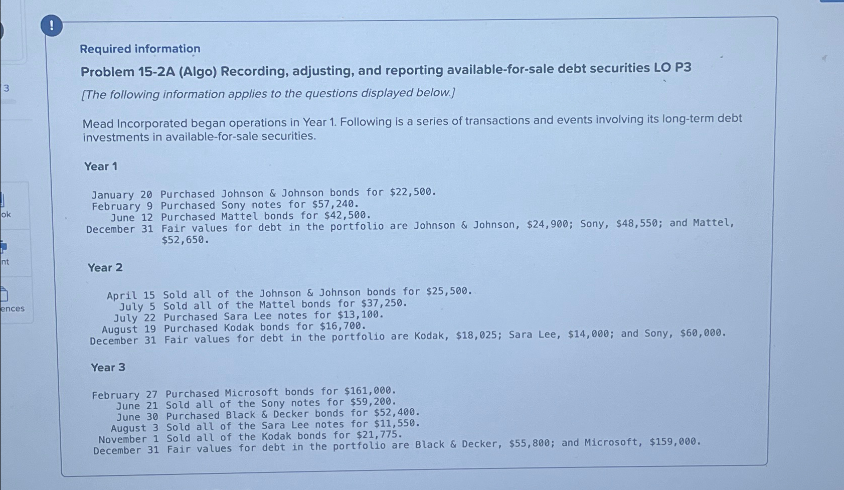 Solved !Required informationProblem 15-2A (Algo) ﻿Recording, | Chegg.com