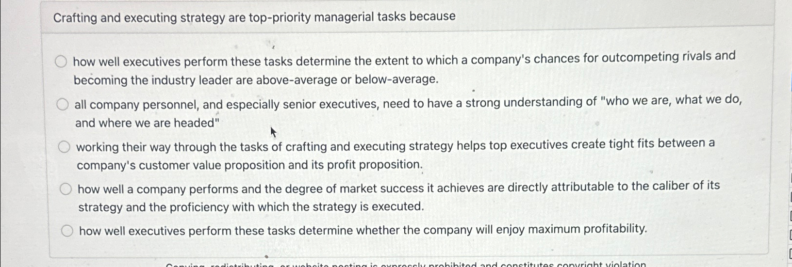 Solved Crafting and executing strategy are top-priority | Chegg.com