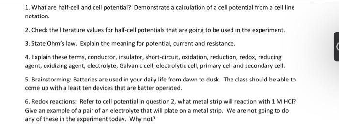 1. What are half-cell and cell potential? Demonstrate | Chegg.com
