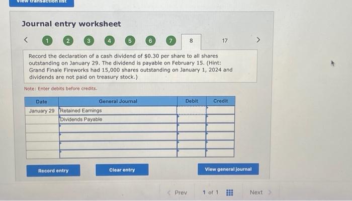 Solved Journal entry worksheet 1 (2) 3 (4) (5) 6 7 17 Record | Chegg.com