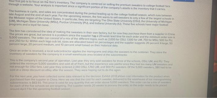 Solved Analytics Exercise 20-1 (Algo) BigtoSweaters.com is a | Chegg.com