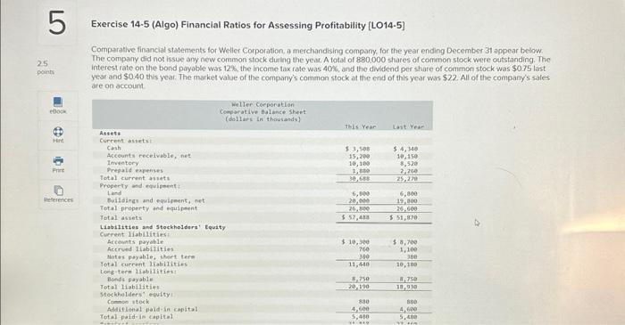 Solved Exercise 14-5 (Algo) Financial Ratios for Assessing | Chegg.com