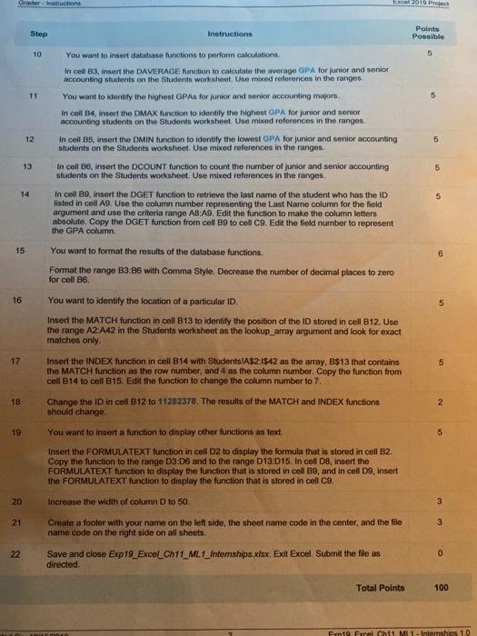 Exp19_Excel_Ch11_ML1_Internships Project Description: | Chegg.com