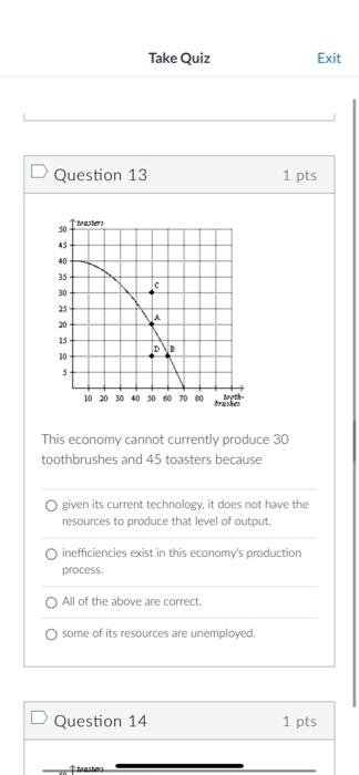 Solved It is not possible for this economy to produce at | Chegg.com