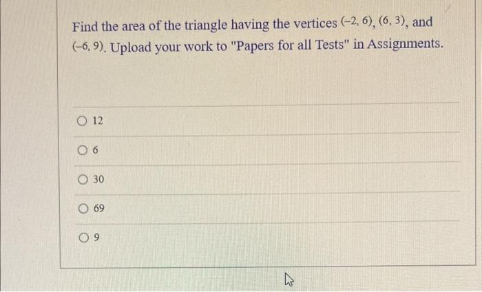 Solved Find the area of the triangle having the vertices | Chegg.com