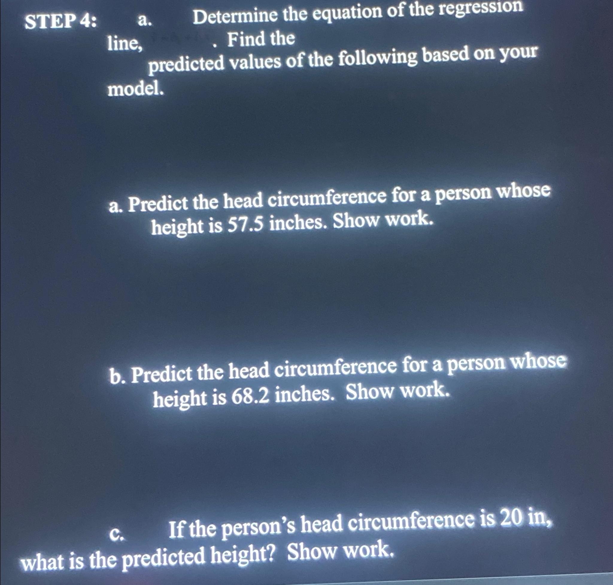Solved STEP 4: a. ﻿Determine the equation of the regression | Chegg.com