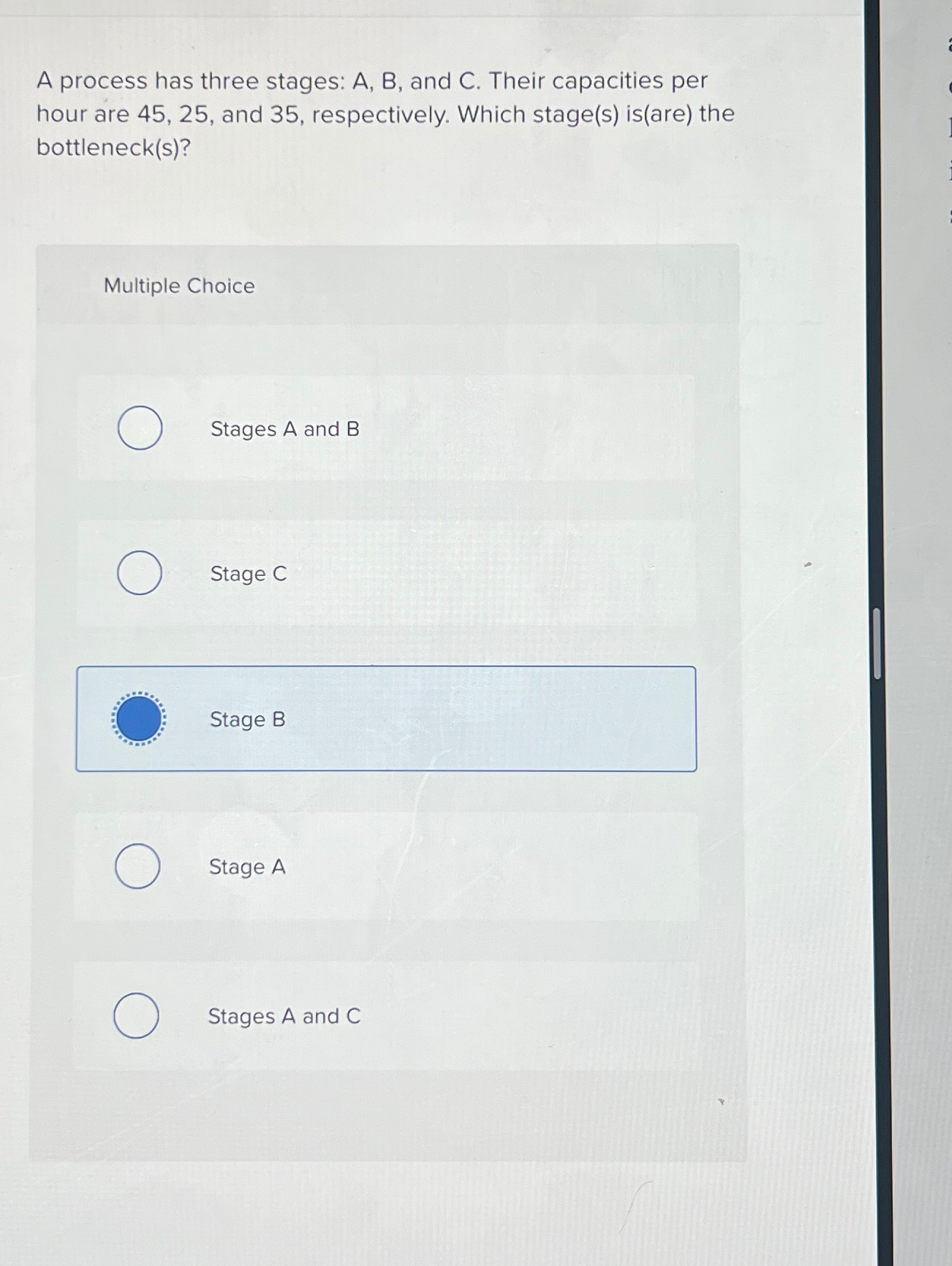 Solved A process has three stages: A,B, ﻿and C. ﻿Their | Chegg.com